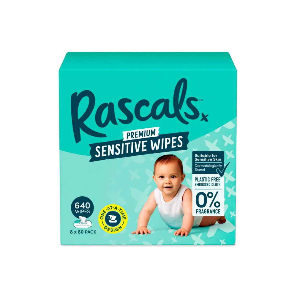 Buy Rascals Premium Sensitive Wipes Plastic Free Cloth 640 Pack | Coles