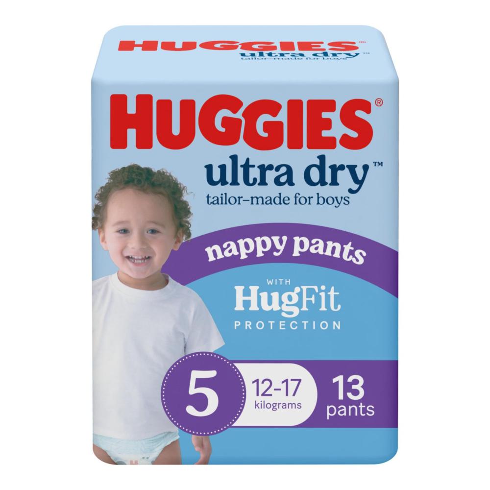 Buy Huggies Ultra Dry Nappy Pants Boys Size 5 (12-17kg) 13 Pack | Coles