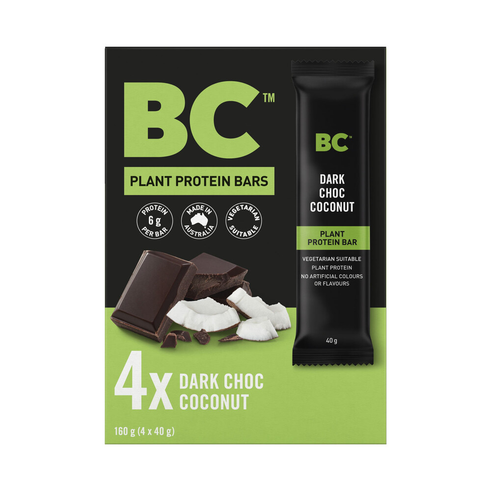 Buy BC Snacks Plant Protein Bar Dark Choc Coconut 6 (4 x 40g) 160g | Coles
