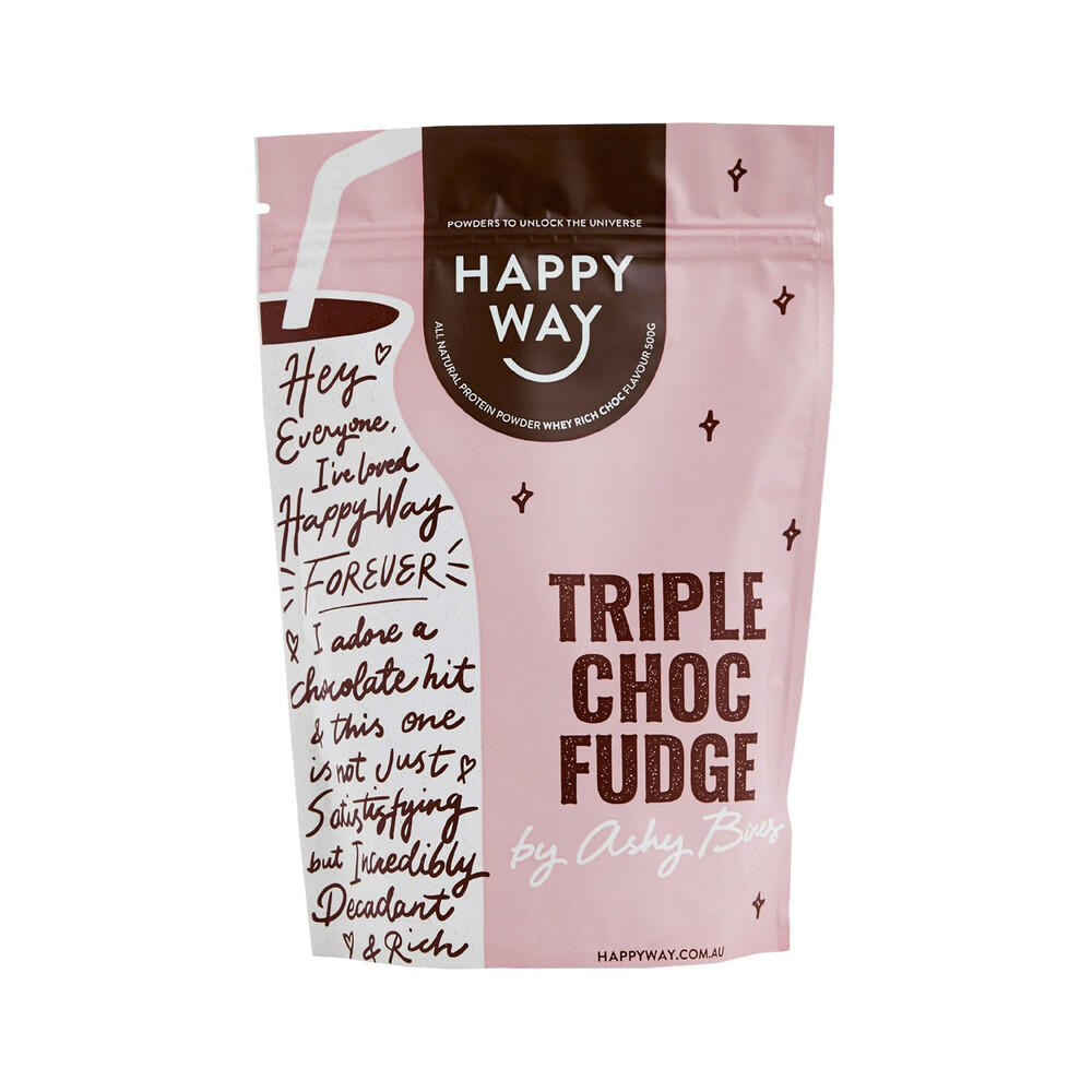 Buy Happy Way Ashy Bines Whey Protein Powder Triple Choc Fudge 500g | Coles