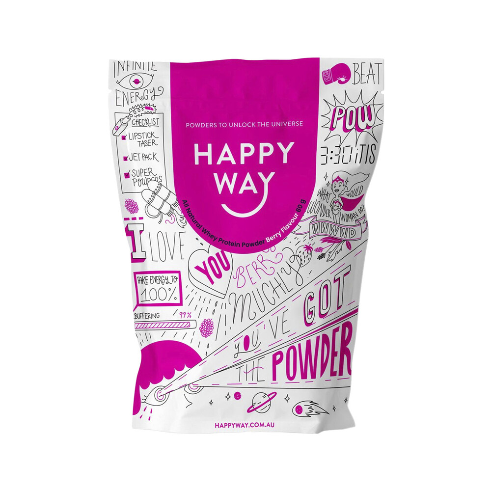 Buy Happy Way Whey Protein Powder Berry 60g | Coles