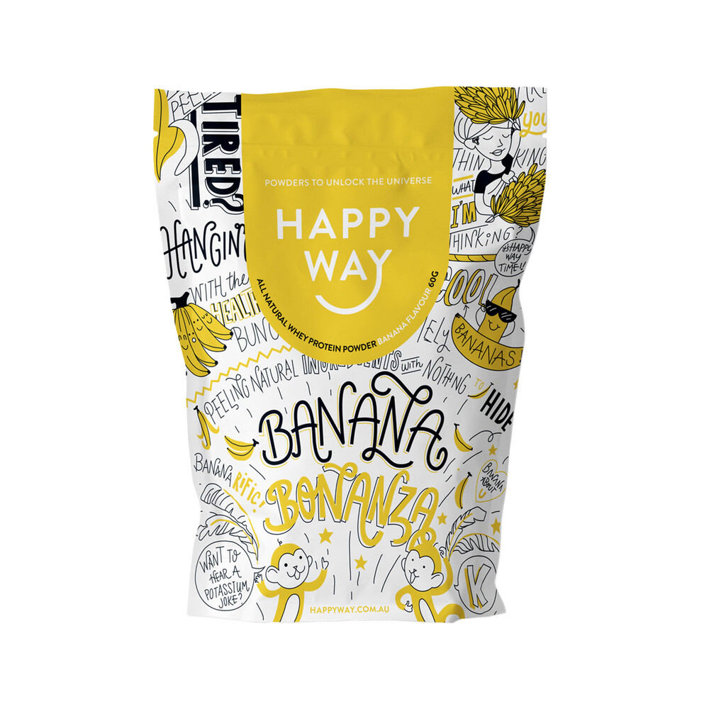 Buy Happy Way Whey Protein Powder Banana 60g | Coles