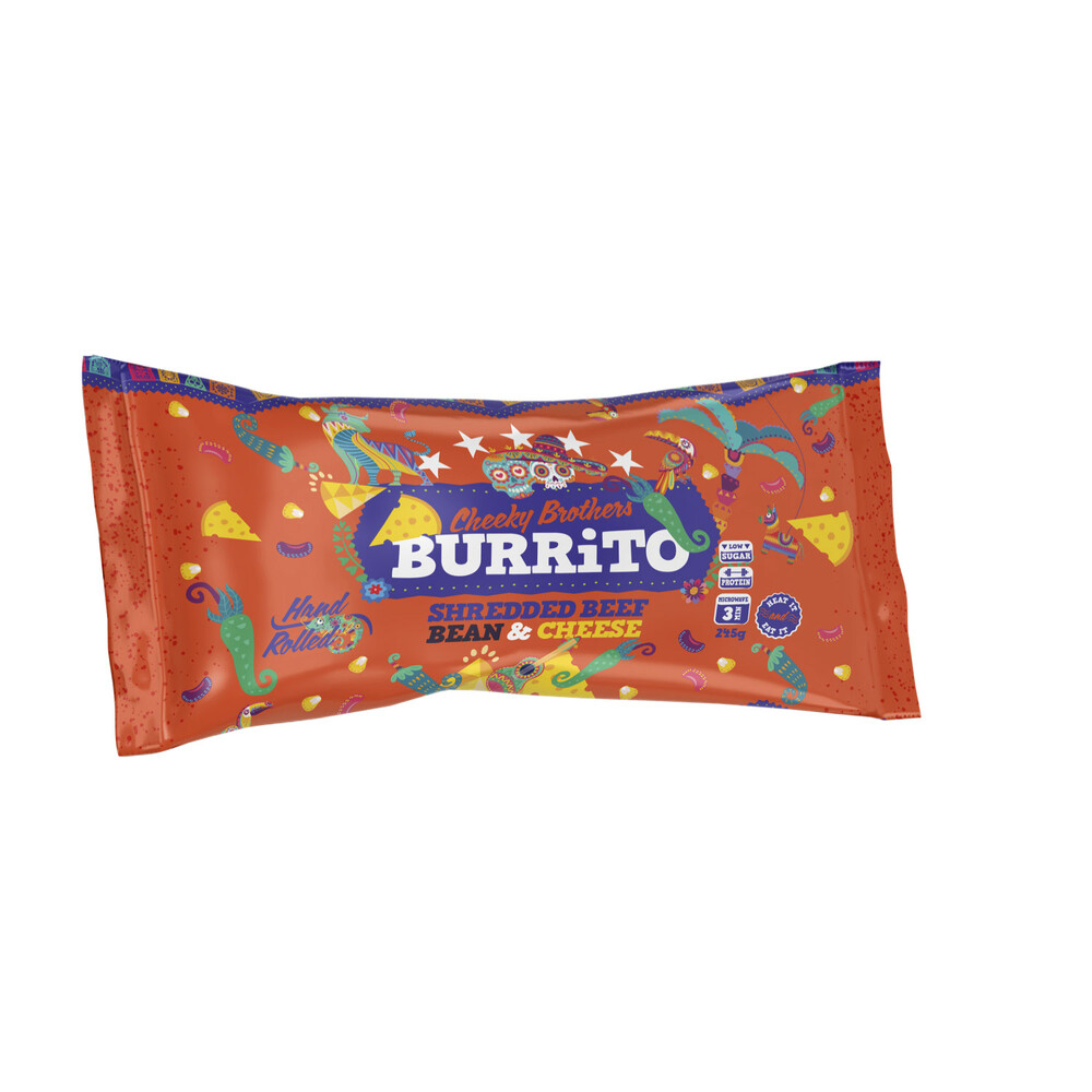 Buy Cheeky Brothers Shredded Beef Bean & Cheese Burrito 245g | Coles