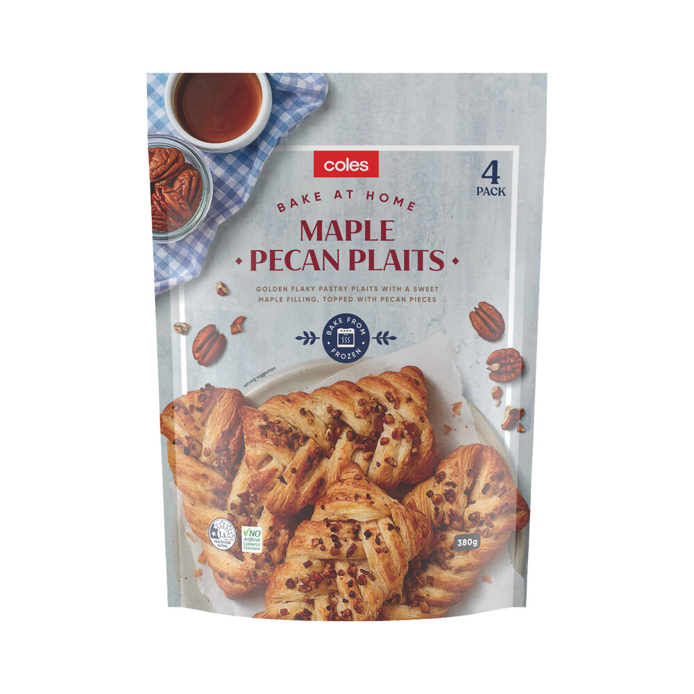 Buy Coles Bake At Home Maple Pecan Plait 4pack 380g | Coles