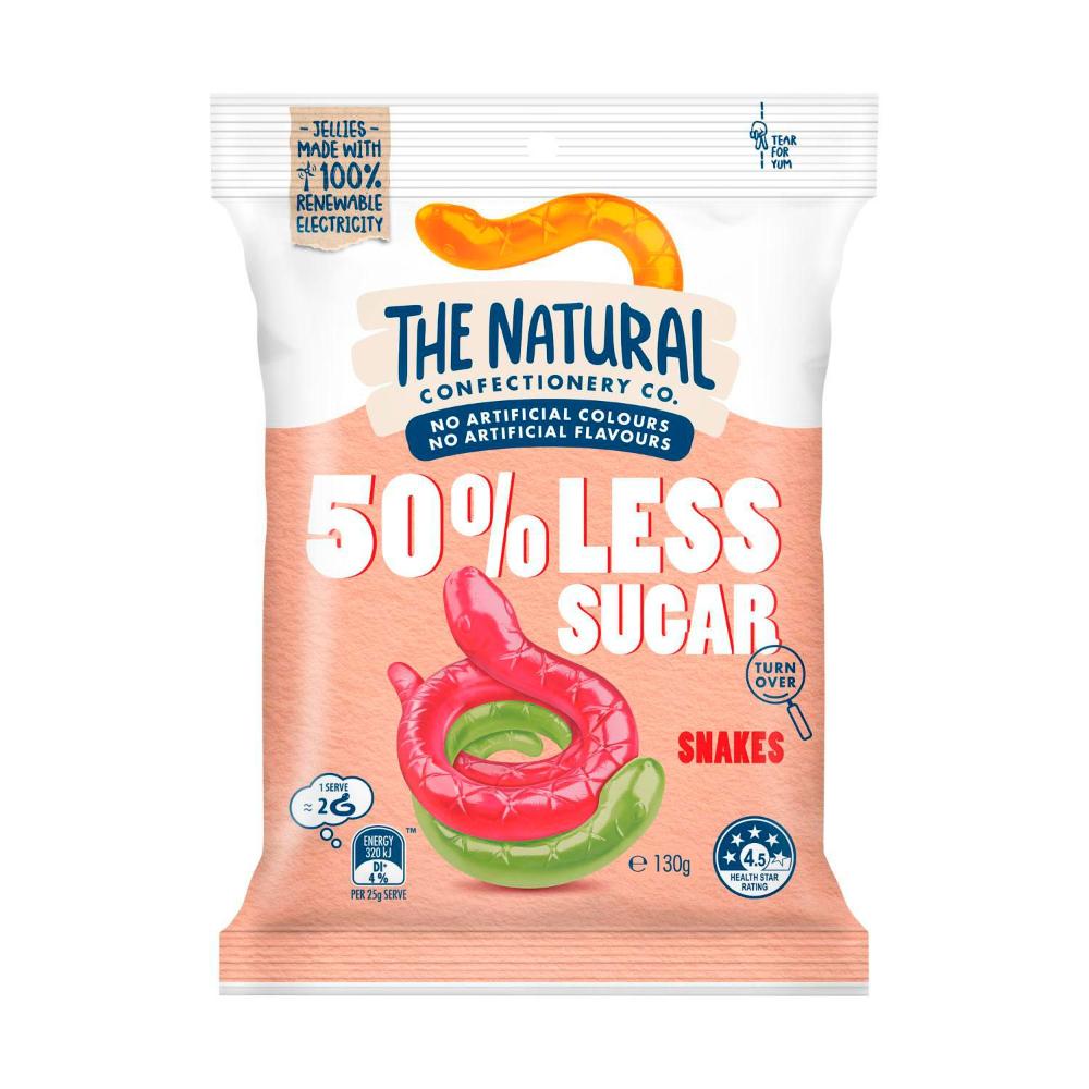 Buy The Natural Confectionery Co. 50% Less Sugar Snakes Lollies 130g ...