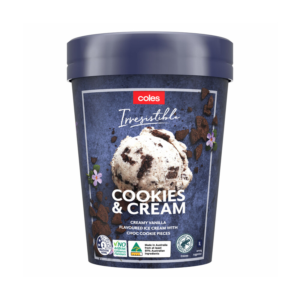 Buy Coles Irresistible Cookies & Cream 1L | Coles