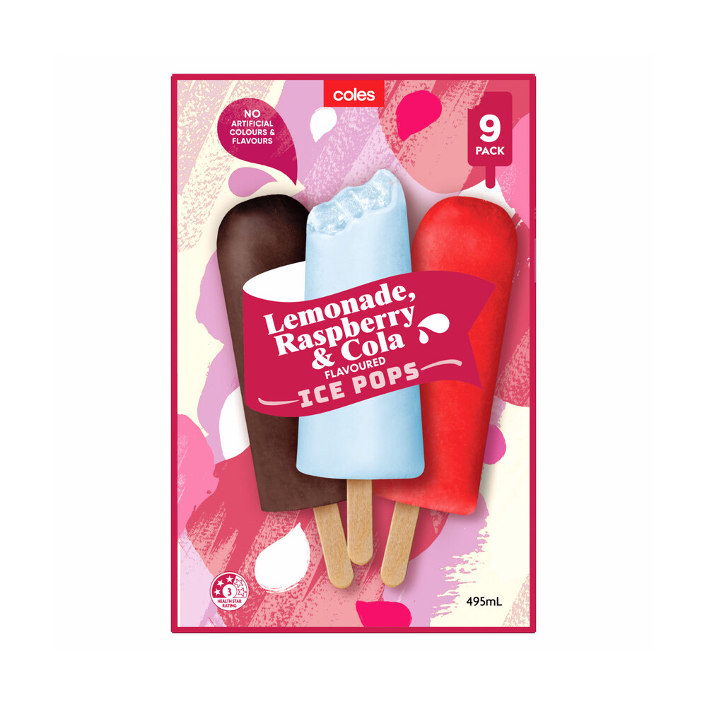 Buy Coles Icy Pops Raspberry Lemon & Cola 495mL | Coles