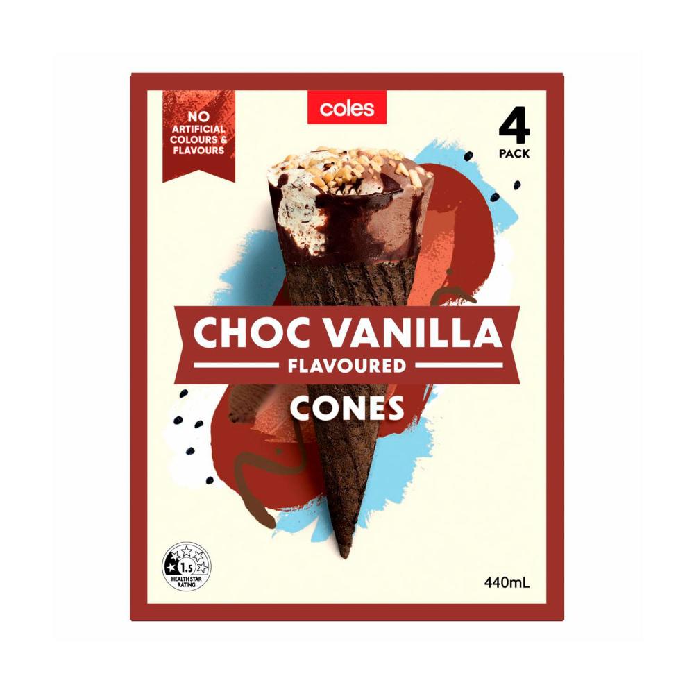 Buy Coles Chocolate Vanilla Cones 440mL | Coles