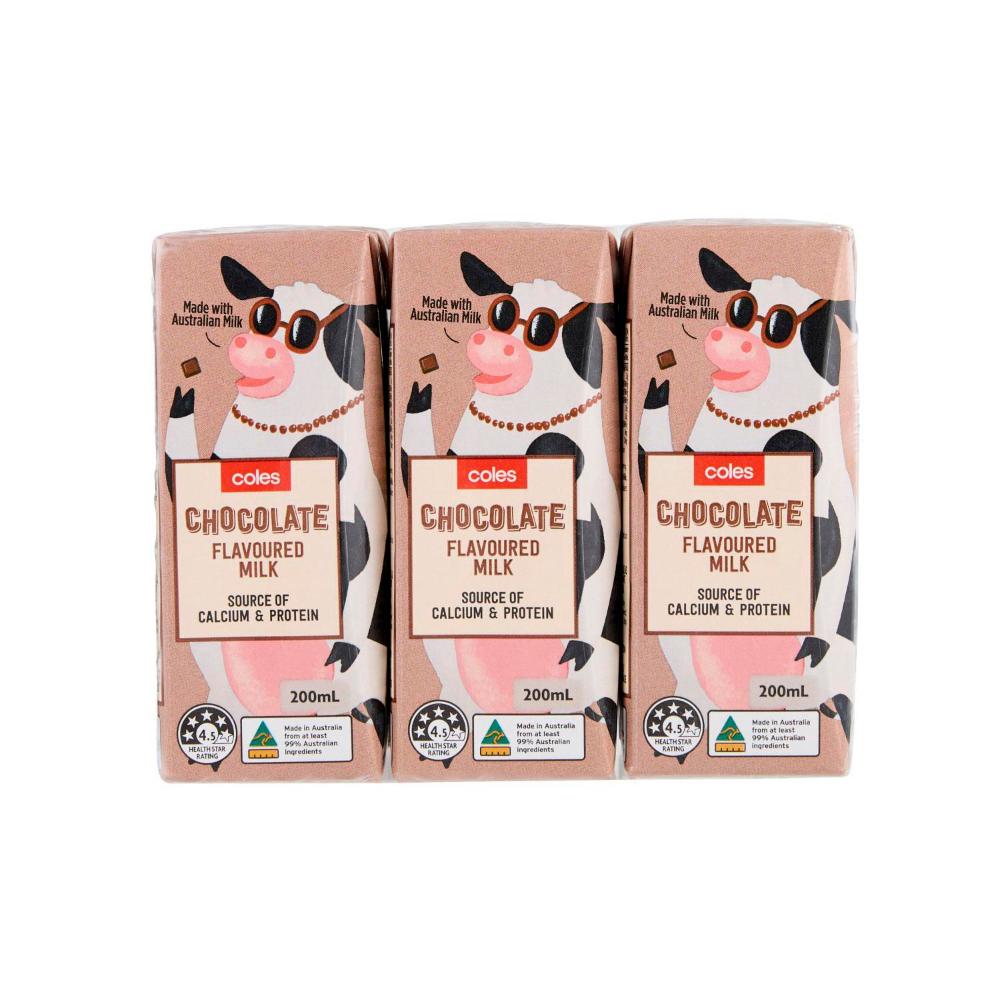 Buy Coles Chocolate Flavoured Milk 6x200mL 200mL | Coles