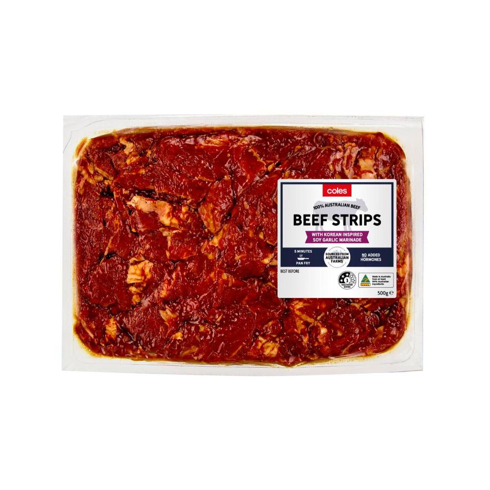 Buy Coles Beef Strips With Bulgogi Marinade 500g | Coles