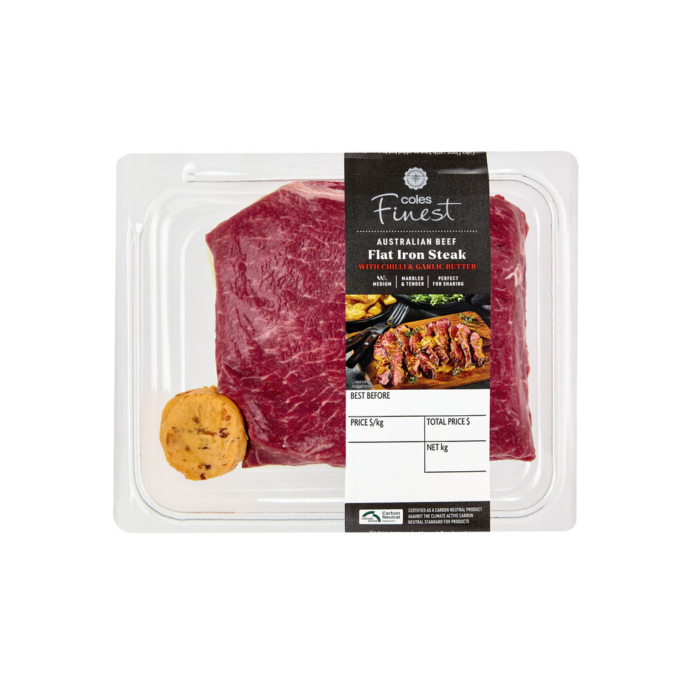 Buy Coles Finest Flat Iron Sharing Steak With Chilli & Garlic Butter ...