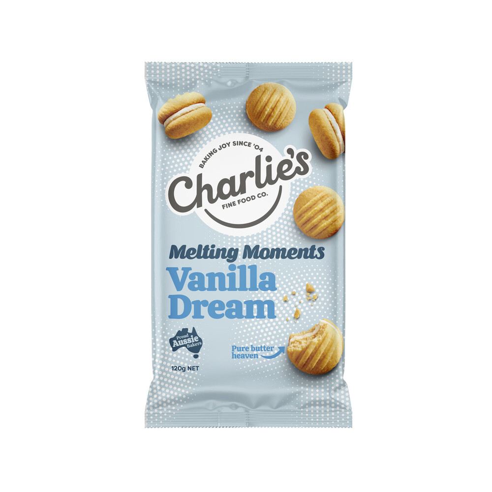 Buy Charlies Melting Moments Biscuits Vanilla Beans 120 GRAM | Coles