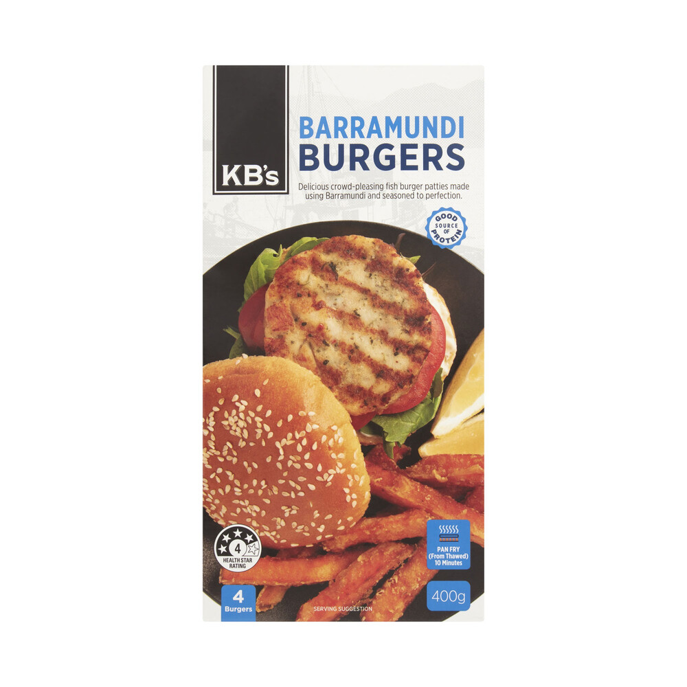 Buy KB's Barramundi Burgers 4 Pack 400g | Coles