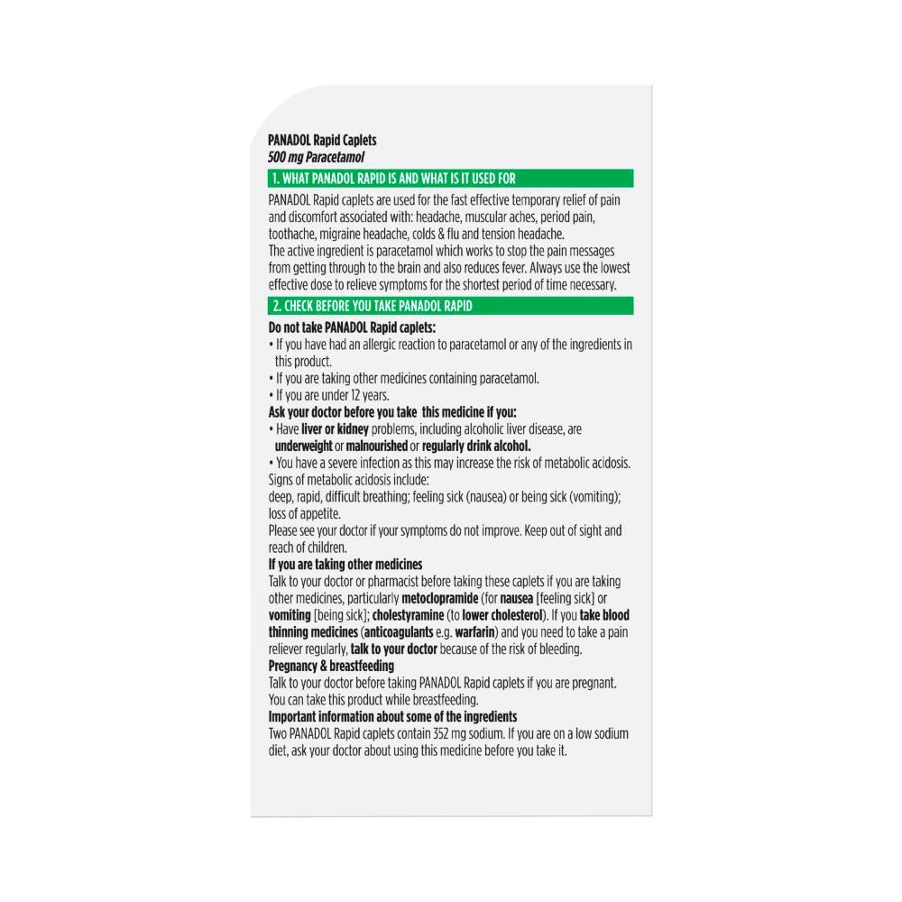 Buy Panadol Rapid Paracetamol Pain Relief Caplets 8 Pack | Coles