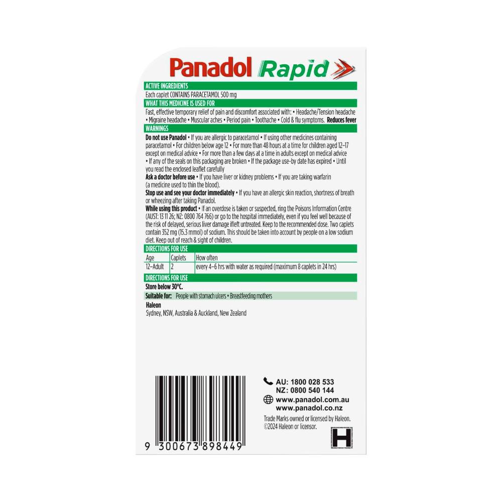 Buy Panadol Rapid Paracetamol Pain Relief Caplets 8 Pack | Coles