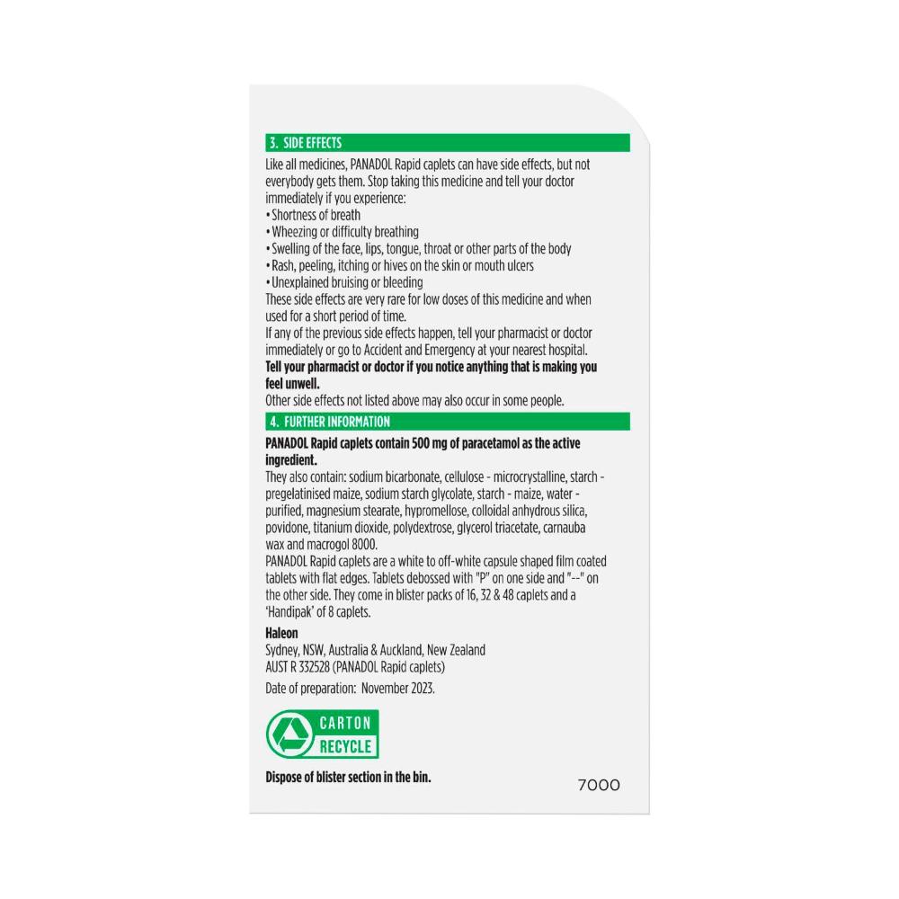 Buy Panadol Rapid Paracetamol Pain Relief Caplets 8 Pack | Coles