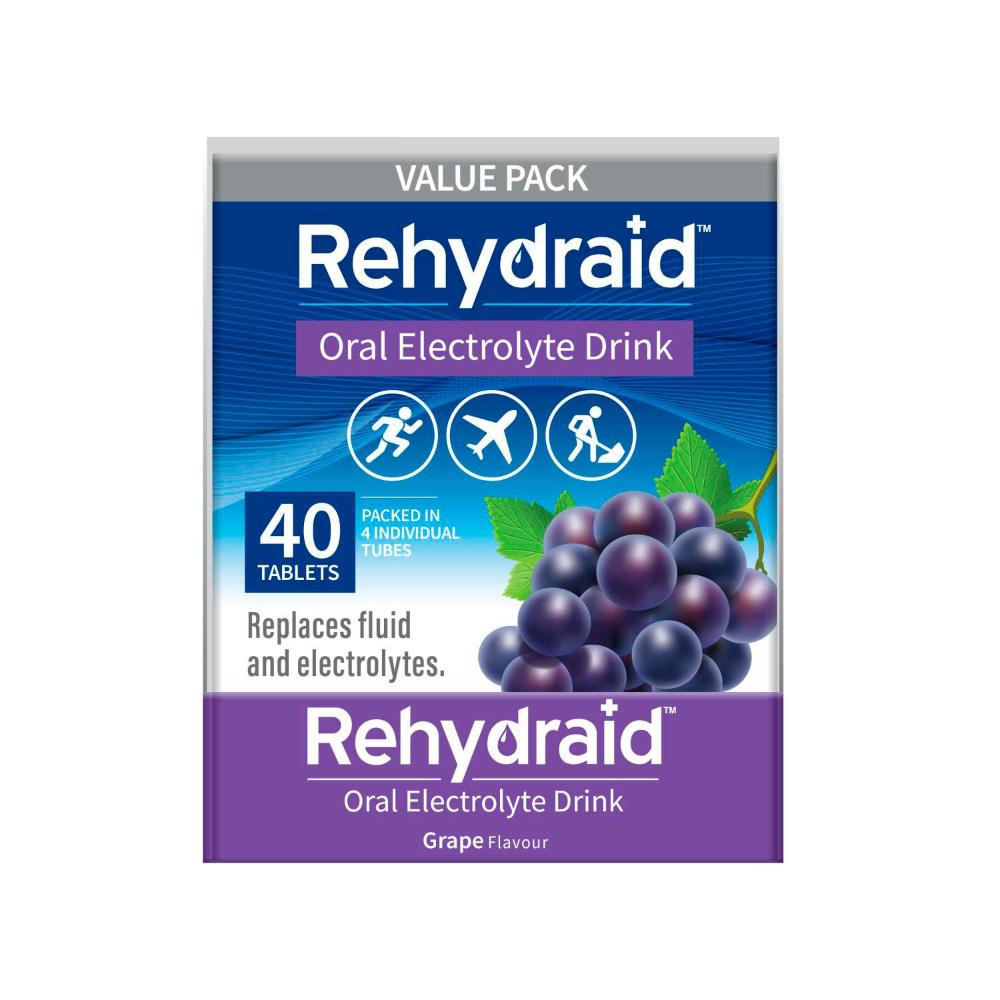 Buy Rehydraid Electrolyte Effervescent Tablets Grape 40 Pack | Coles