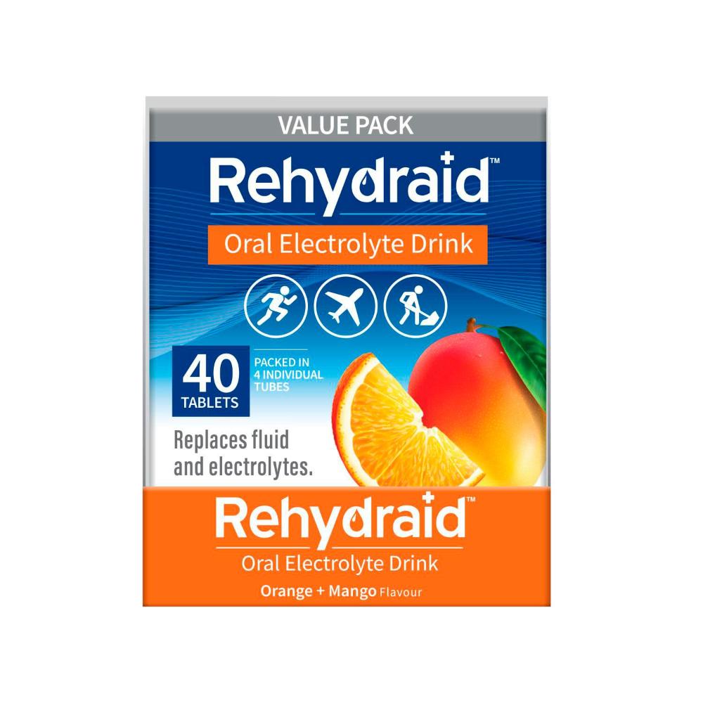 Buy Rehydraid Electrolyte Effervescent Tablets Orange & Mango 40 Pack ...