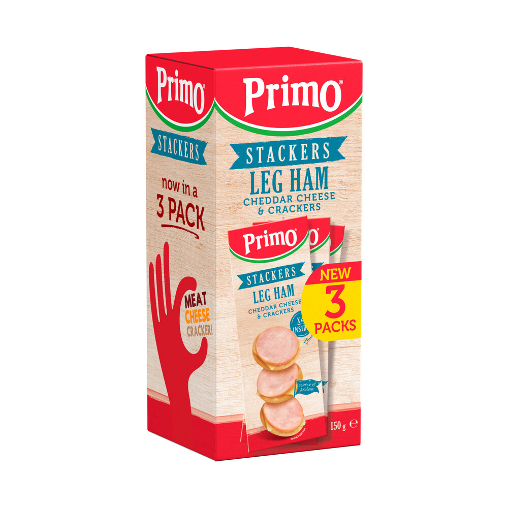 Buy Primo Stackers Leg Ham Cheese & Crackers 3 Pack 150g | Coles