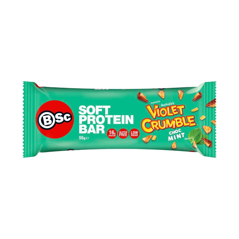 Buy BSc X Violet Crumble Soft Protein Bar Choc Mint 55g | Coles