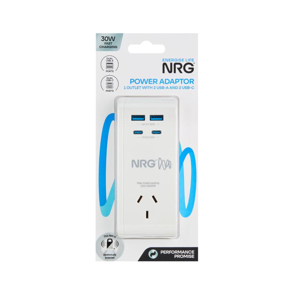 Buy NRG Power Adaptor 1 Outlet With 2 Usb-a And 2 Usb-c 1 Each | Coles