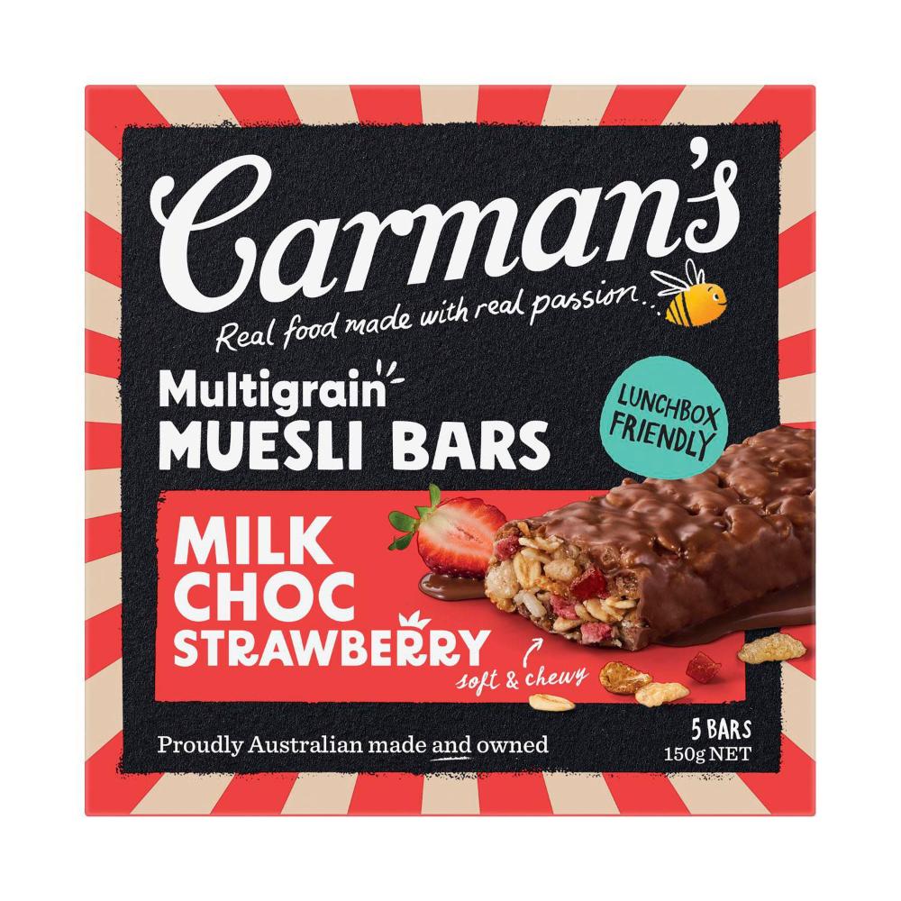 Buy Carman's Multigrain Muesli Bars Milk Choc Strawberry 5 Pack 150g ...
