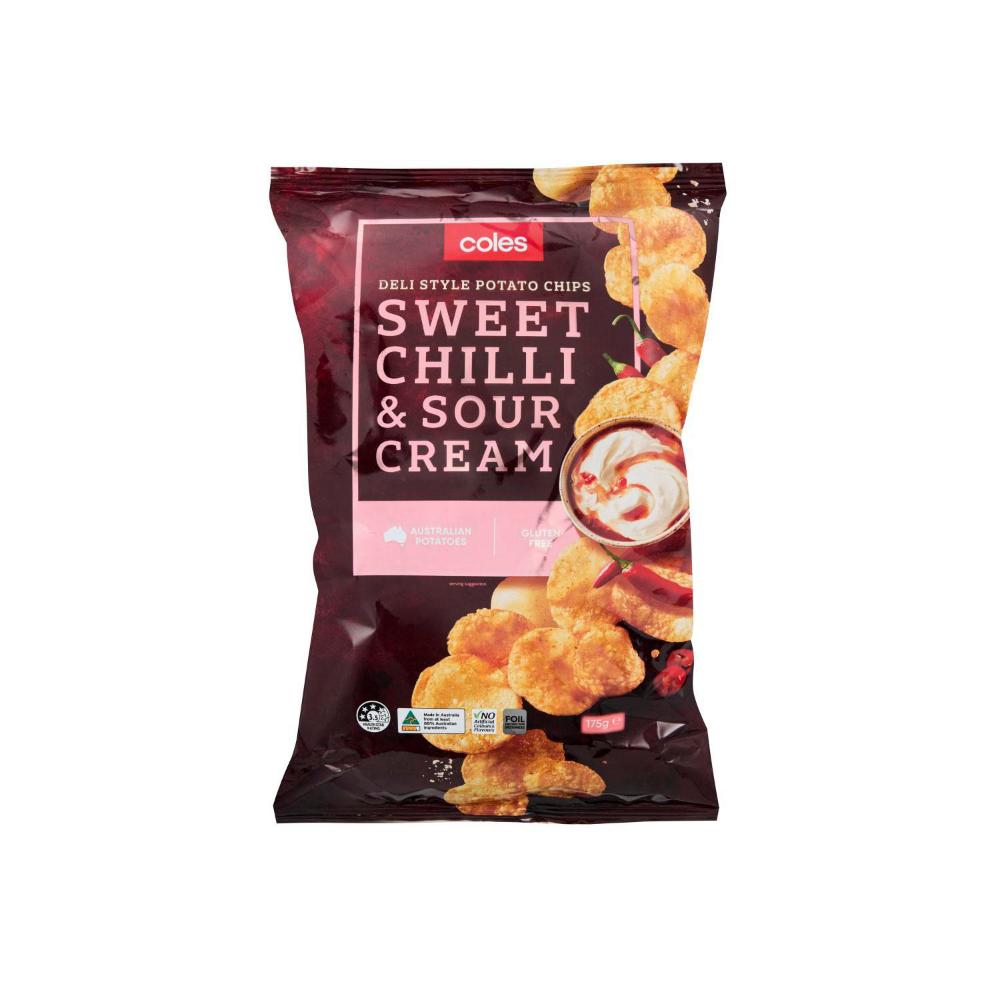 Buy Coles Deli Style Potato Chips Sour Cream Sweet 175g | Coles