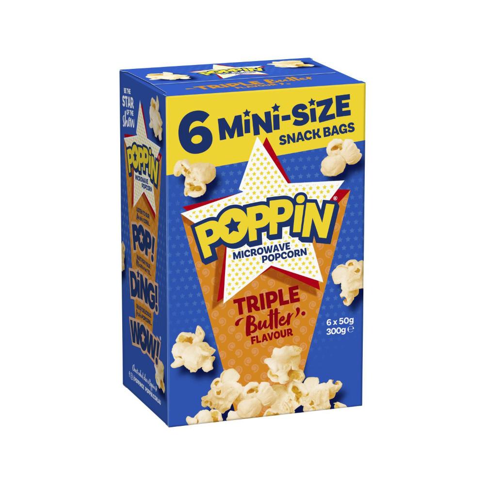 Buy Poppin Microwave Popcorn Triple Butter 6 Pack 300g | Coles