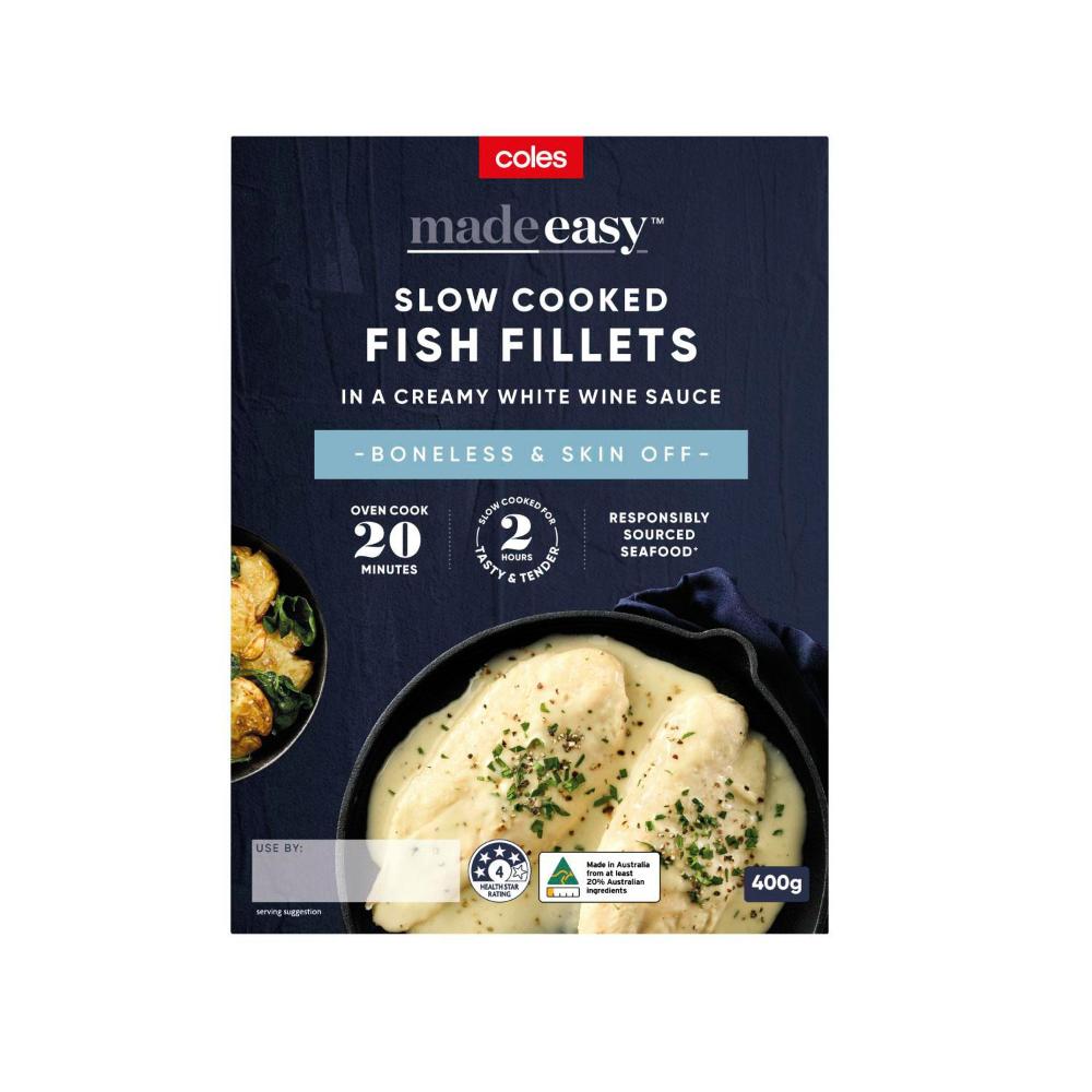 Buy Coles Made Easy Slow Cooked Fish Fillets in Creamy White Wine Sauce ...