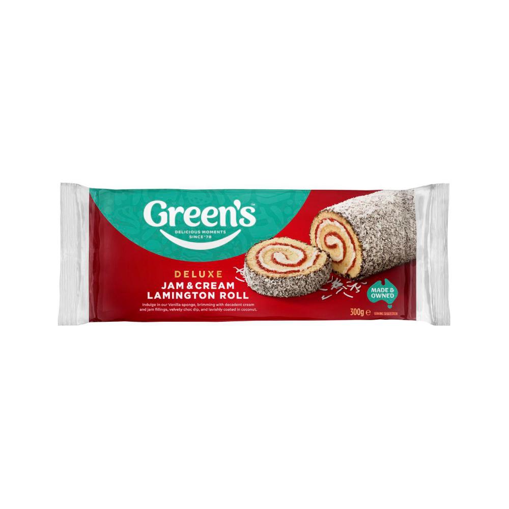Buy Greens Deluxe Jam & Cream Lamington Cake Roll 300g | Coles
