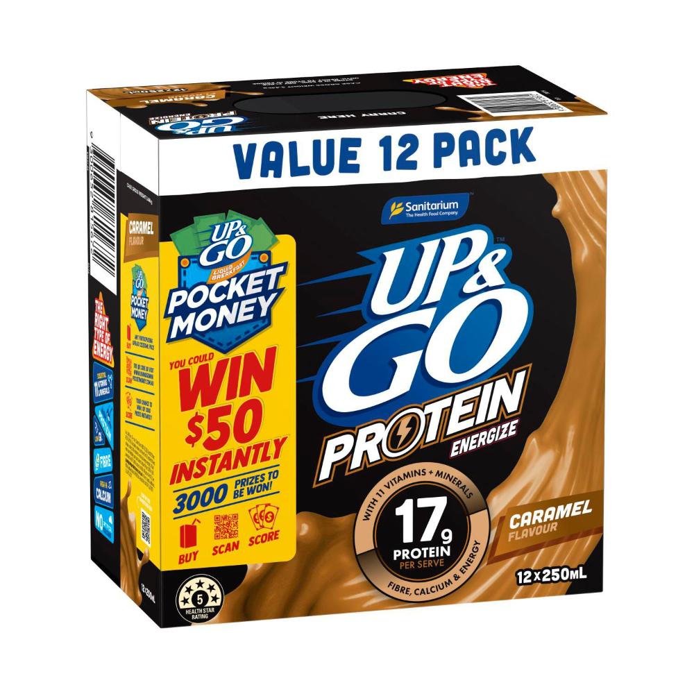 Buy UP&GO Caramel Protein Energize 12x250ml 3L | Coles