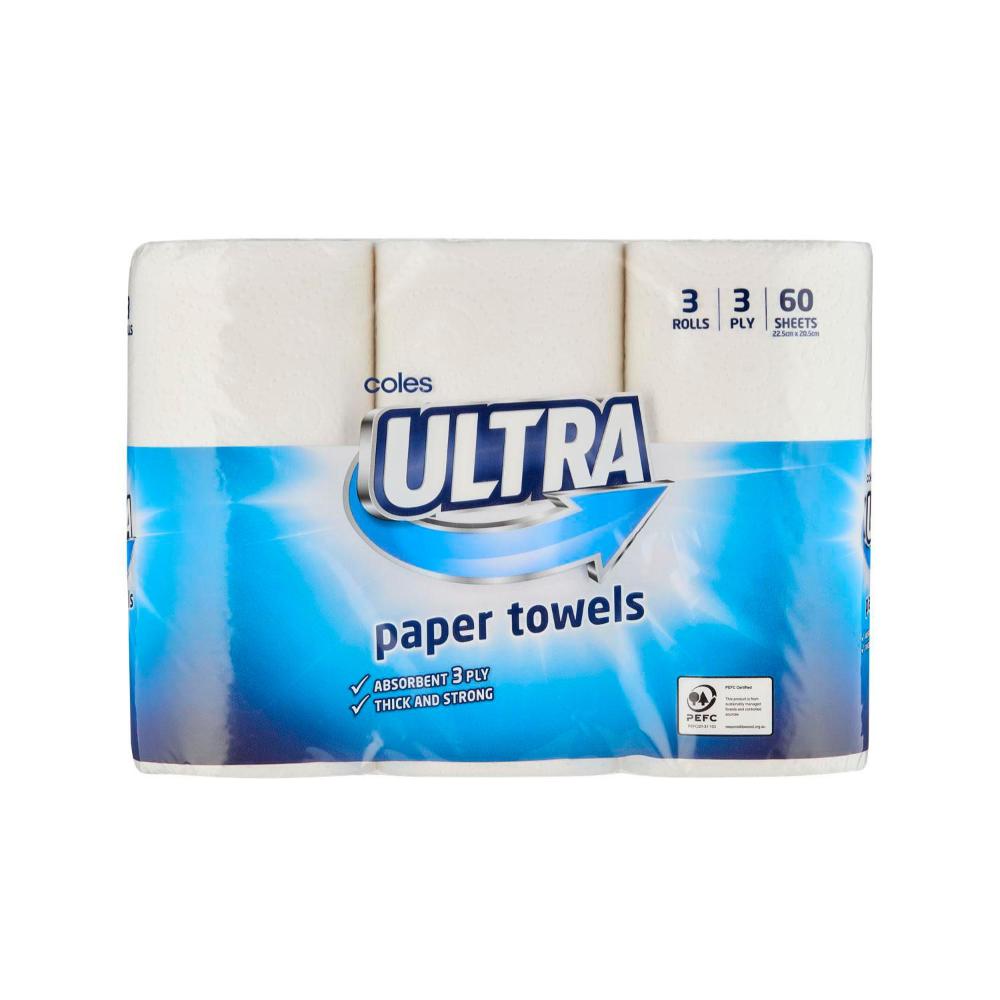 Buy Coles Ultra Paper Towel 3-ply White 3 Pack | Coles