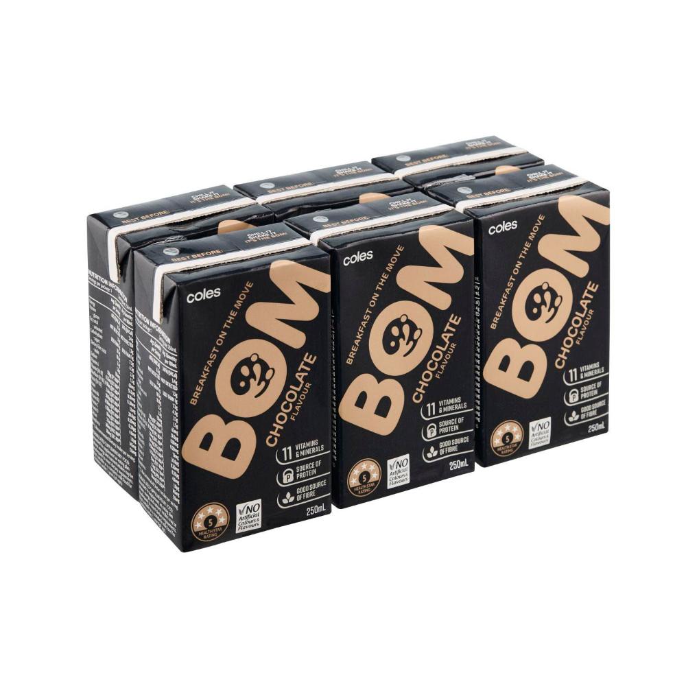 Buy Coles Bom Liquid Breakfast Chocolate 6x250ml 1.5L | Coles