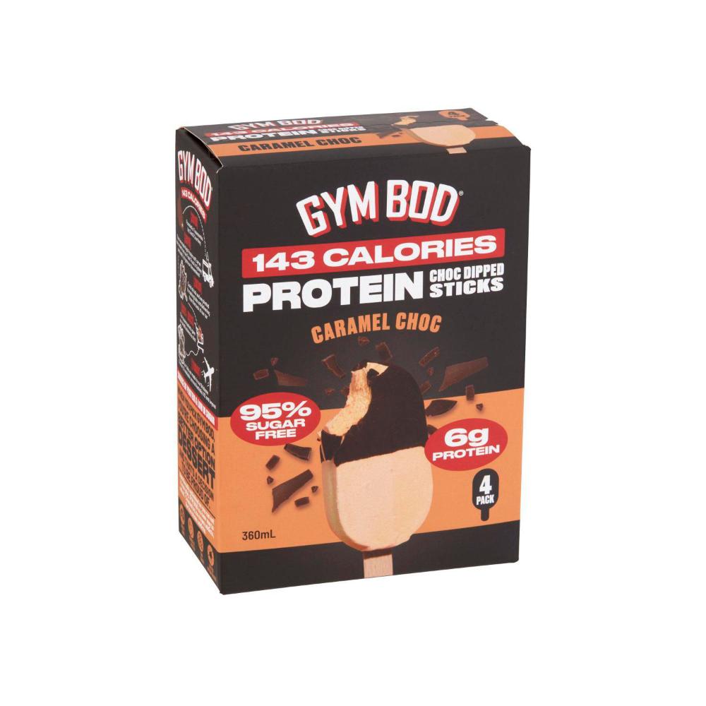 Buy GYM BOD Caramel Protein Choc Dipped Sticks 4 Pack 360mL | Coles