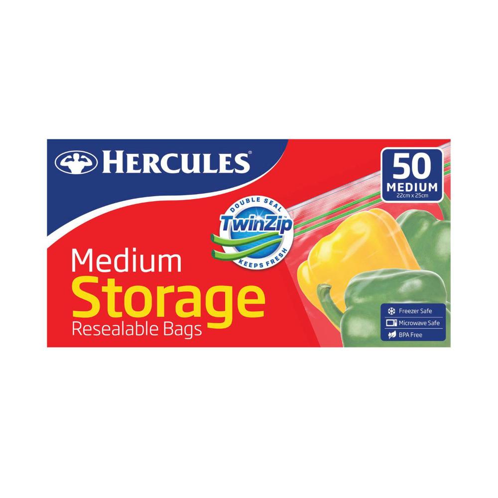Buy Hercules Twinzip Medium Storage Resealable Bags 50 Pack | Coles