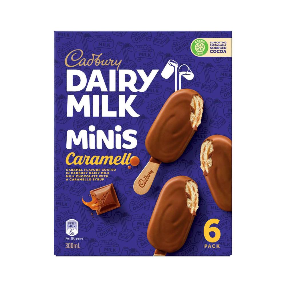 Buy Cadbury Dairy Milk Caramello Mini Ice Cream 6 Pack 300mL | Coles