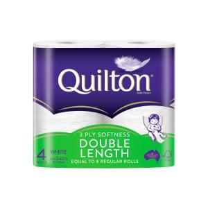 Buy Quilton 3 Ply Double Length White Toilet Paper 4 pack | Coles