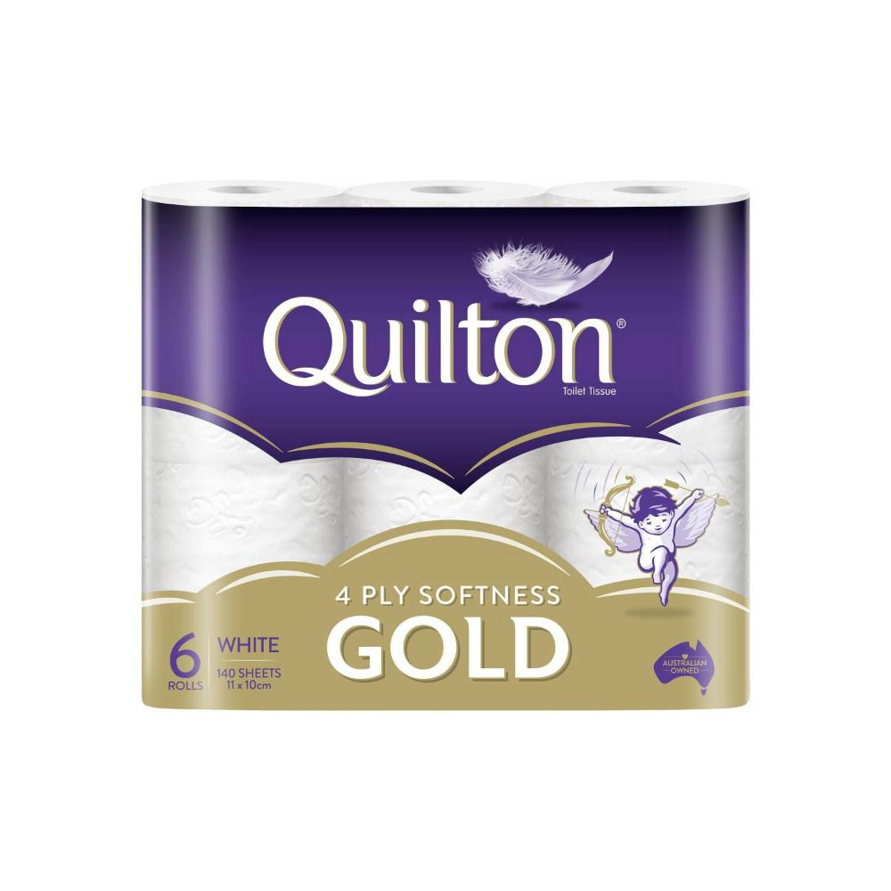 Buy Quilton 4 Ply White Gold Toilet Paper 6 pack | Coles