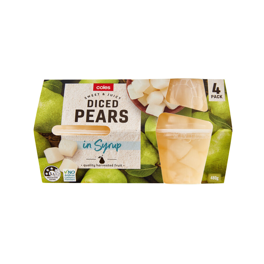 Buy Coles Diced Pears In Syrup 4 Pack 480g | Coles