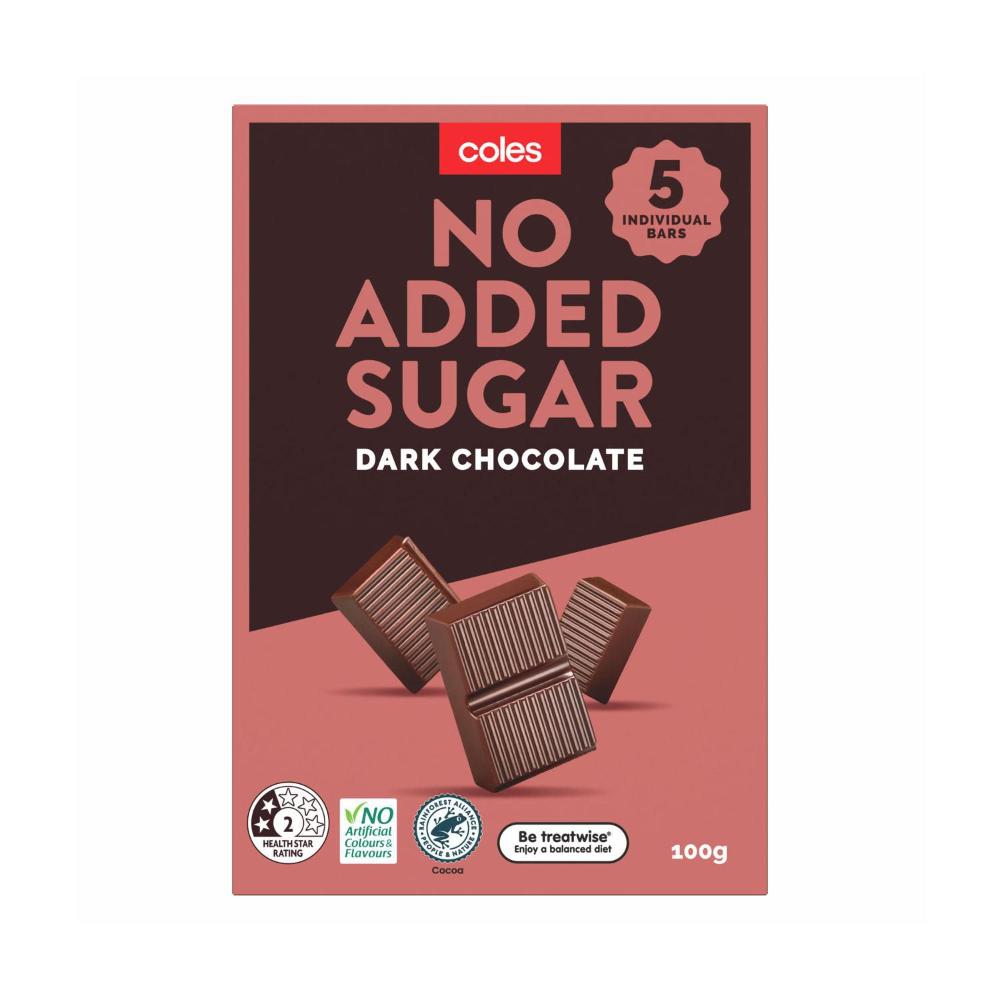 Buy Coles No Added Sugar Dark Choc 100g | Coles